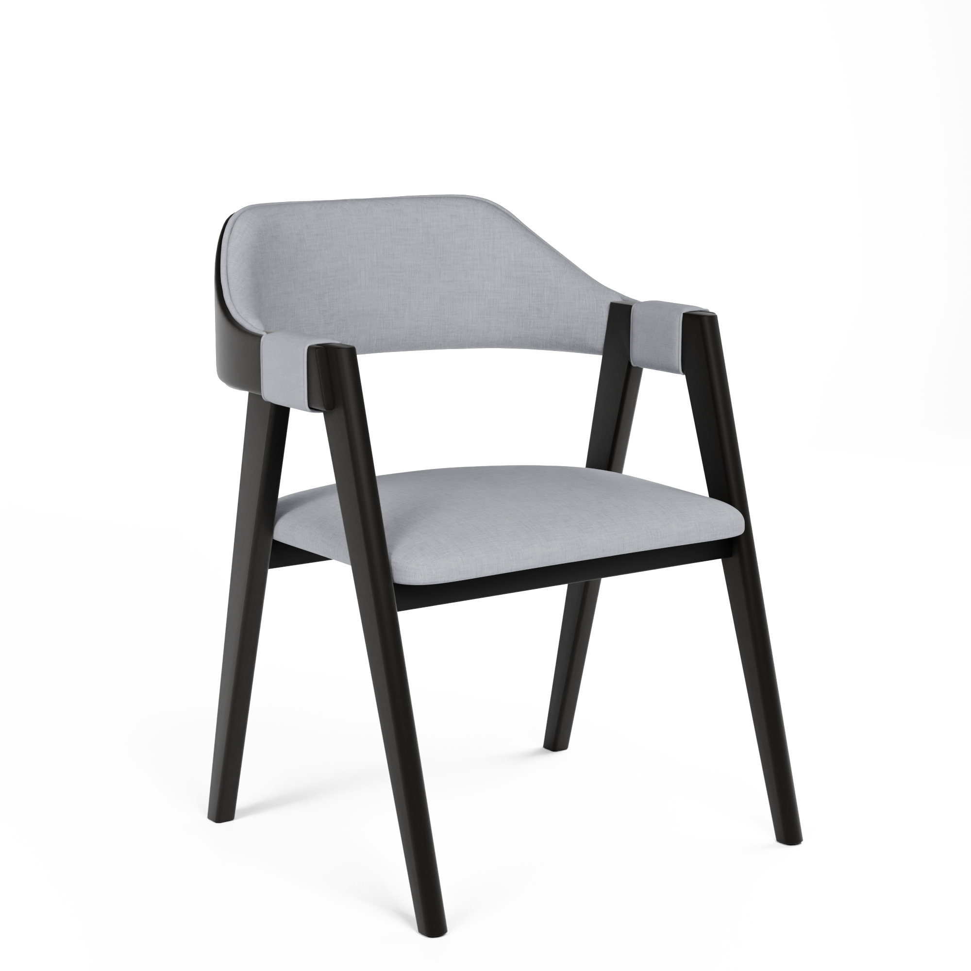 Cadeira Edera Concha Laminada Estofada Linho Platina / Preto Fosco