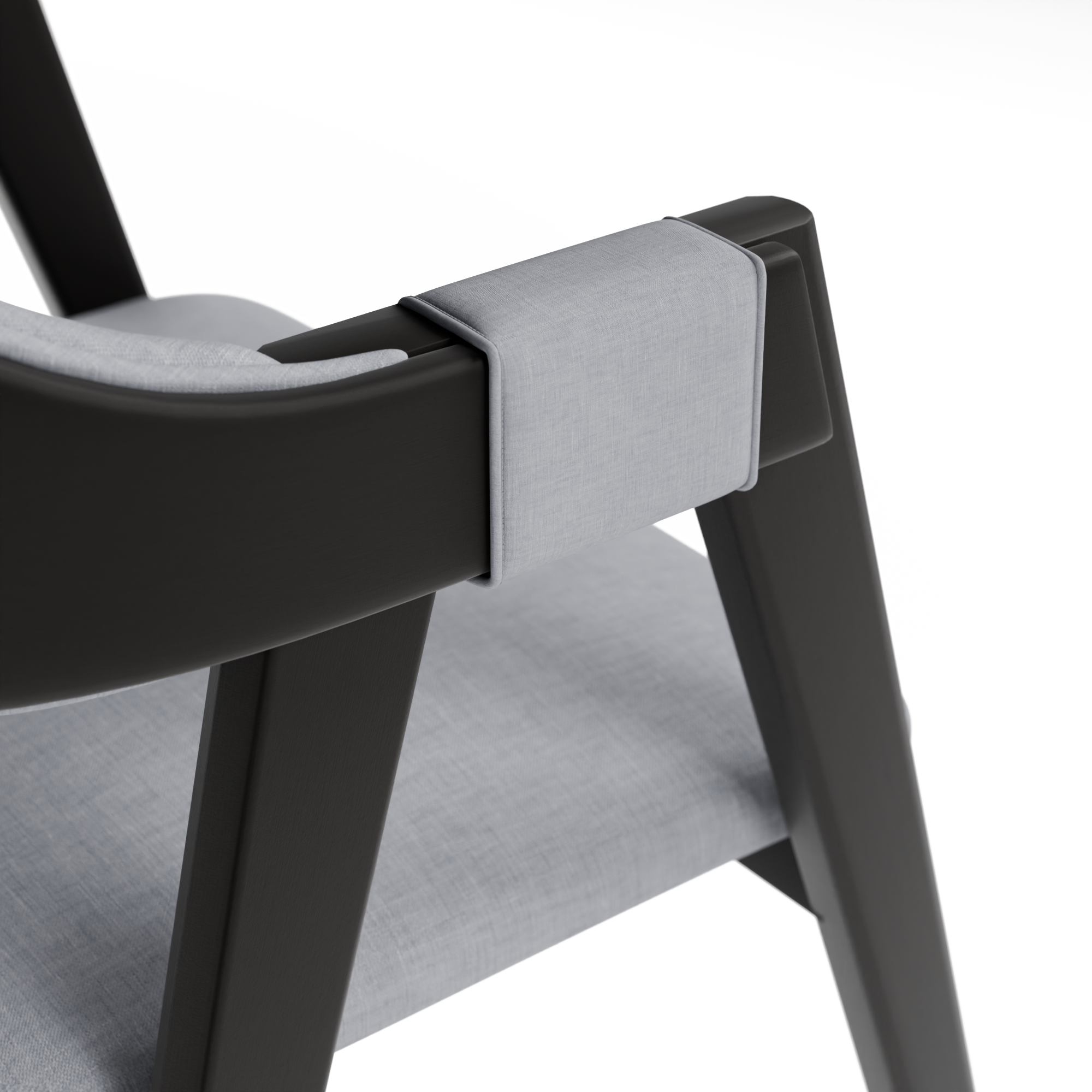 Cadeira Edera Concha Laminada Estofada Linho Platina / Preto Fosco