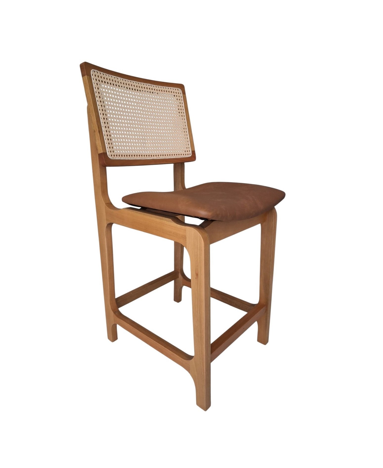 Banqueta Allegra Madeira Maciça Tela Sextavada Amendoa/